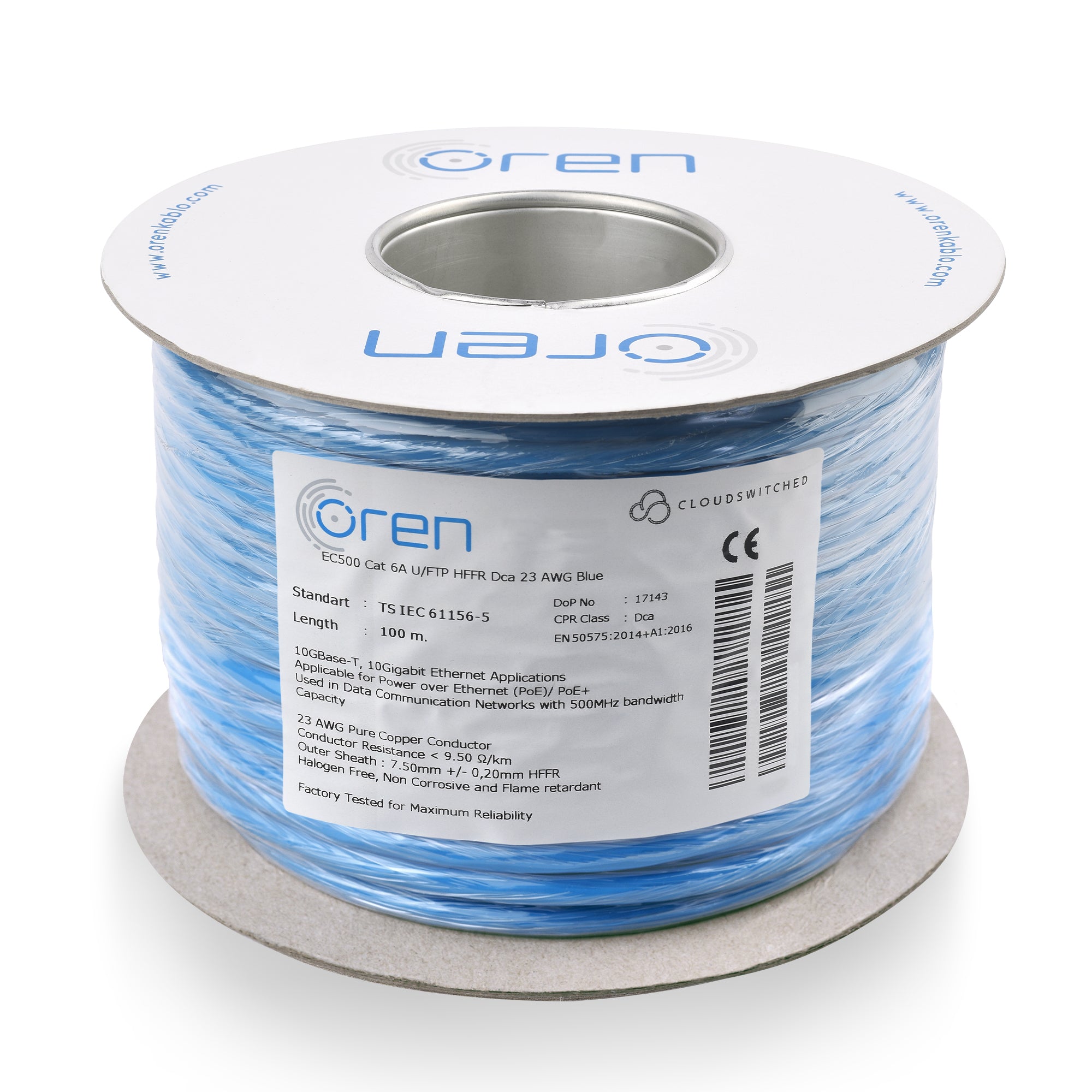 Oren CAT6A 100m Ethernet Cable - 23 AWG Pure Copper Wire - 500 MHz Ban