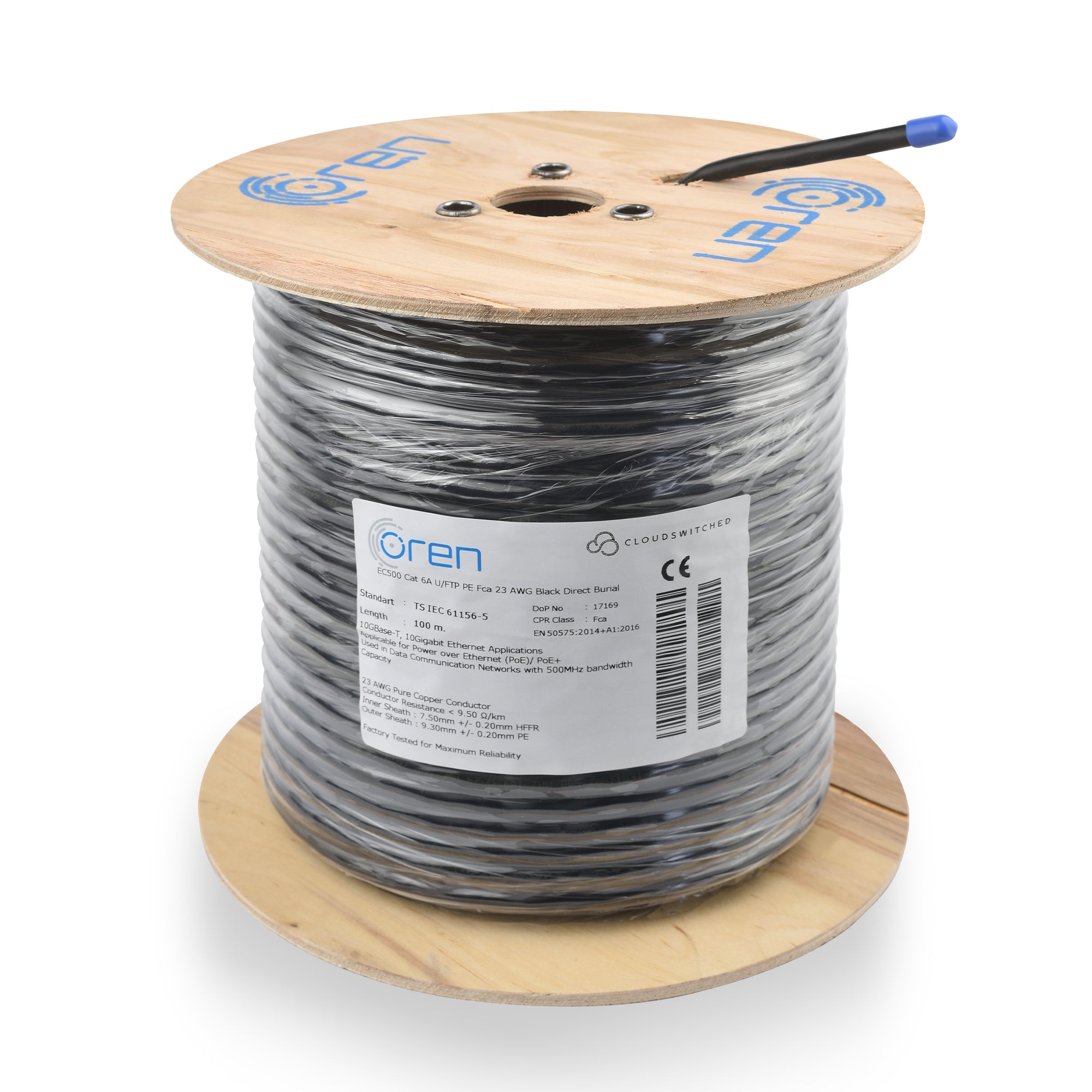 Oren CAT6A 100m Outdoor Ethernet Cable - Direct Burial - 23 AWG Pure C