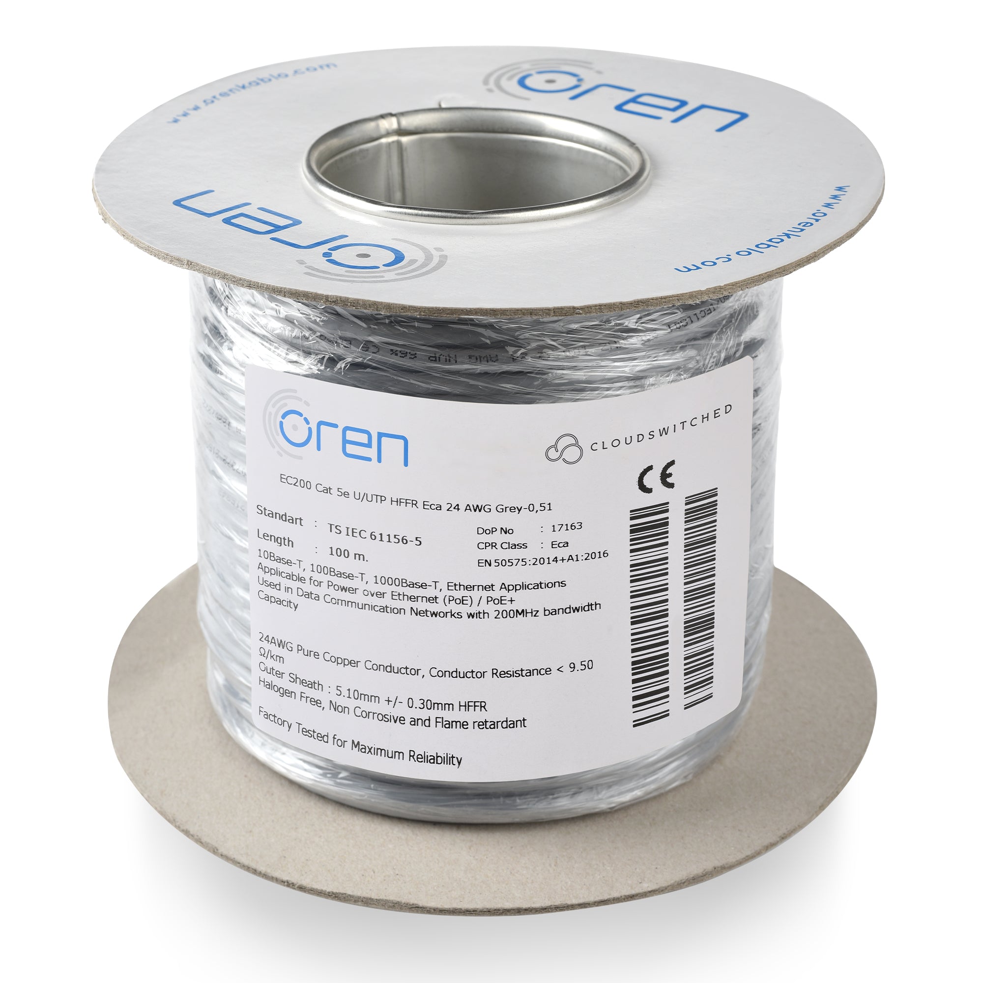 Oren CAT5e 100m Ethernet Cable - 24 AWG - Pure Copper Wire - 200 MHz B
